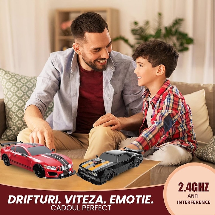 Masina RC Drift, lumini LED, anvelope interschimbabile, scara 1:16 ...