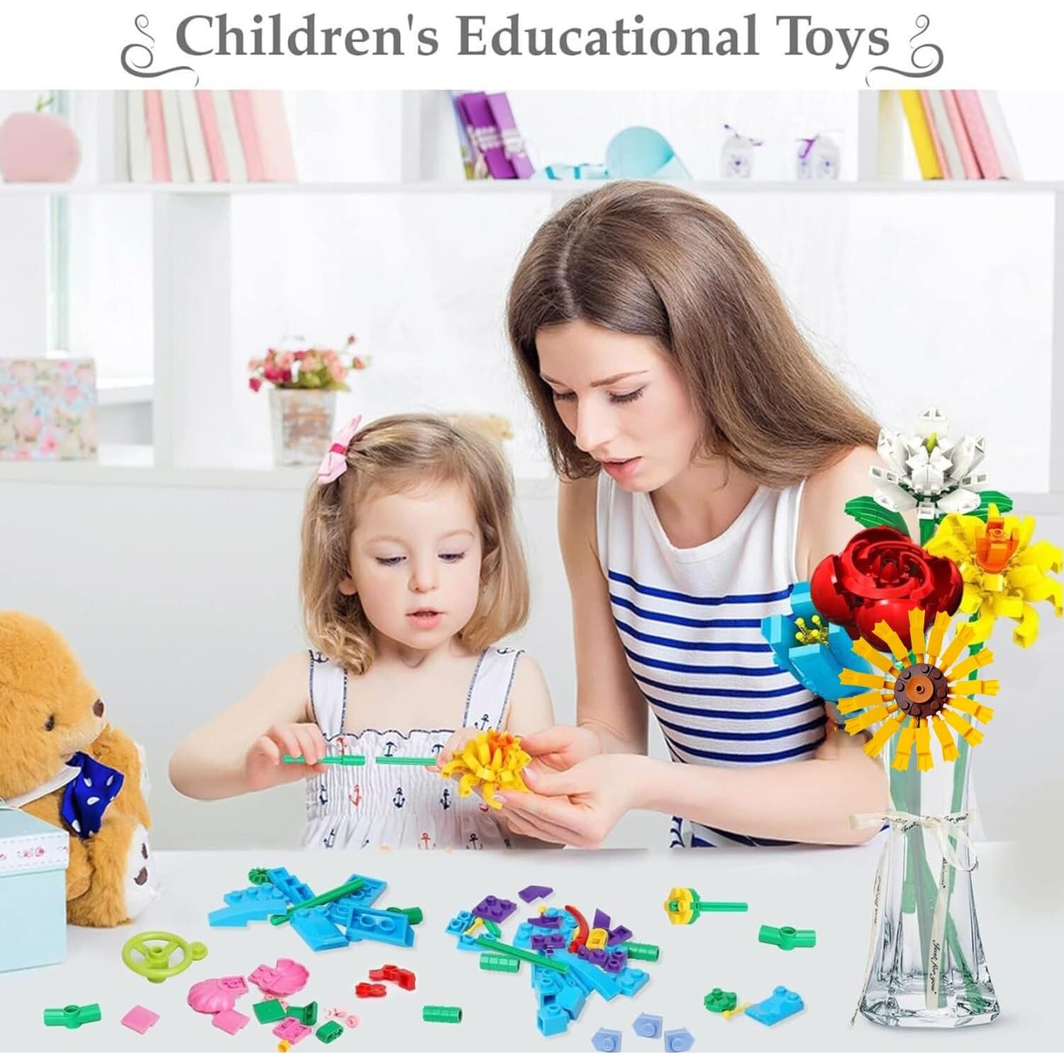 Set de blocuri de constructie buchet, GOSTOCK®, Fara vaza, Obiecte si ...