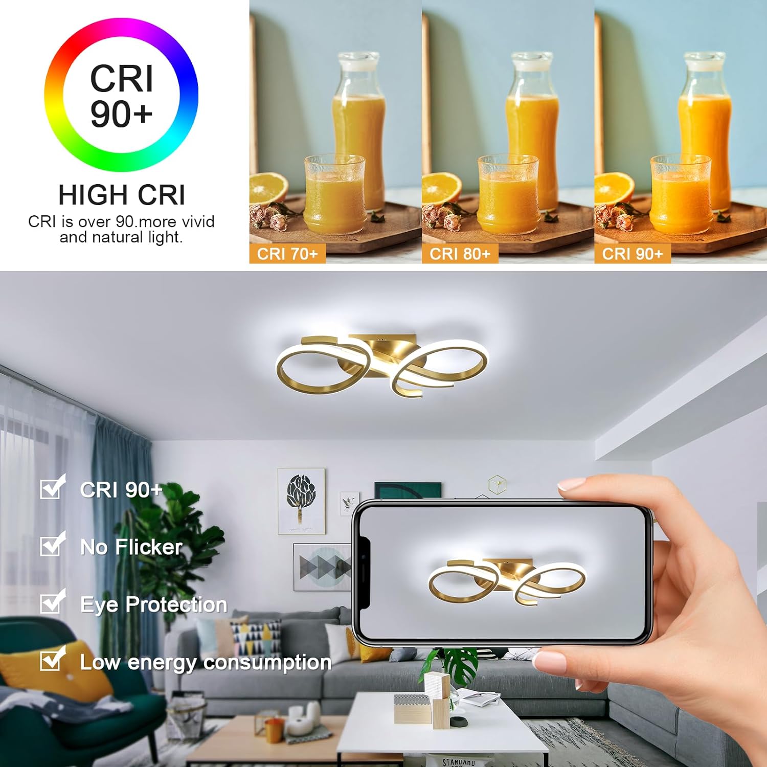 Lustra LED De Tavan, Mckalen, 36W, Corp De Iluminat Din Aluminiu Auriu ...