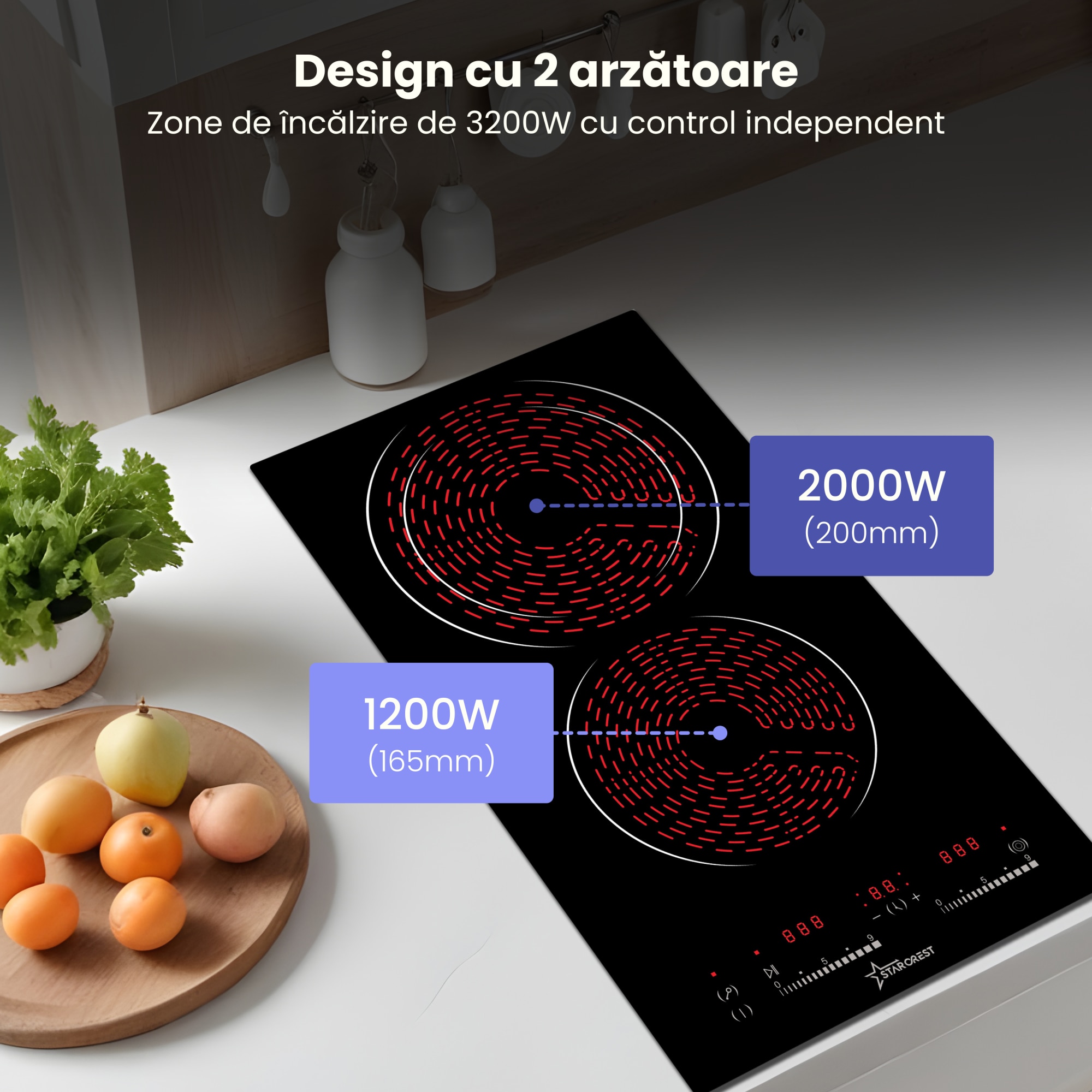 Plita incorporabila STARCREST SEH-32S8, Vitroceramica, 2 zone de gatit ...
