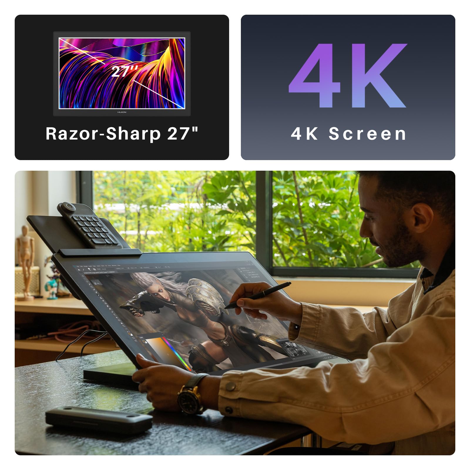 Tableta grafica HUION KAMVAS Pro 27 4K UHD cu ecran, stylus fara ...