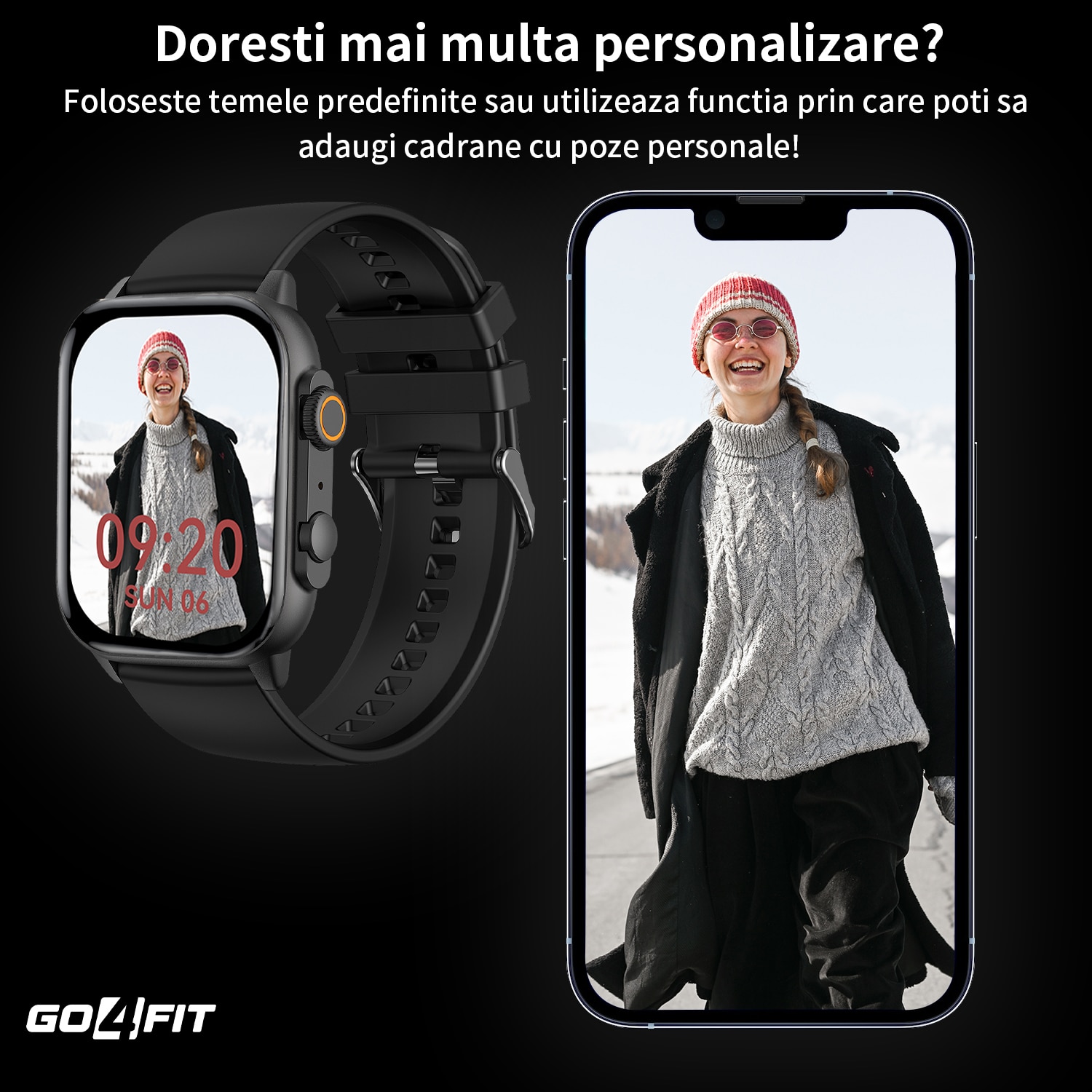 Ceas Smartwatch si Bratara Fitness GO4FIT®, Ecran Touch 1.95’’ Amoled ...