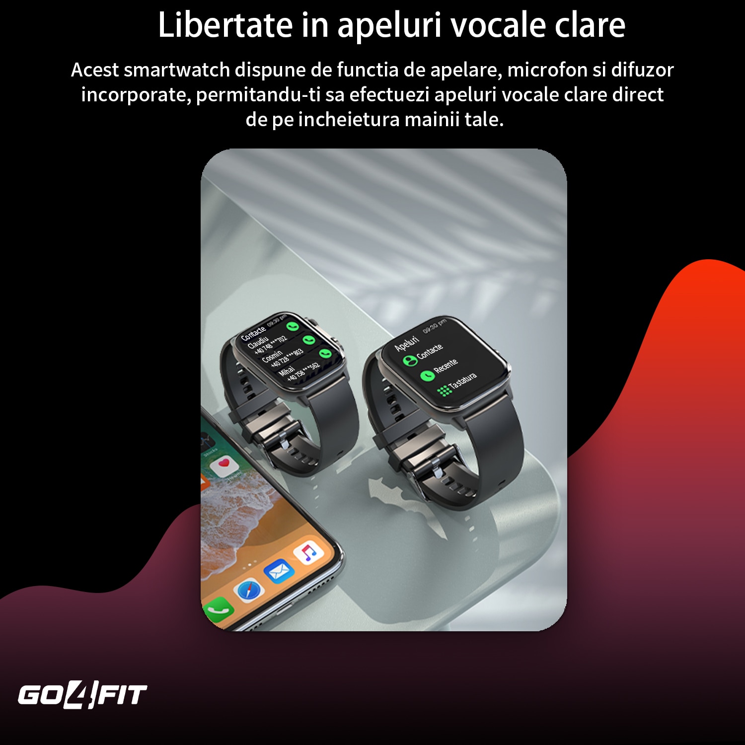 Ceas Smartwatch si Bratara Fitness GO4FIT®, Ecran Touch 1.95’’ Amoled ...