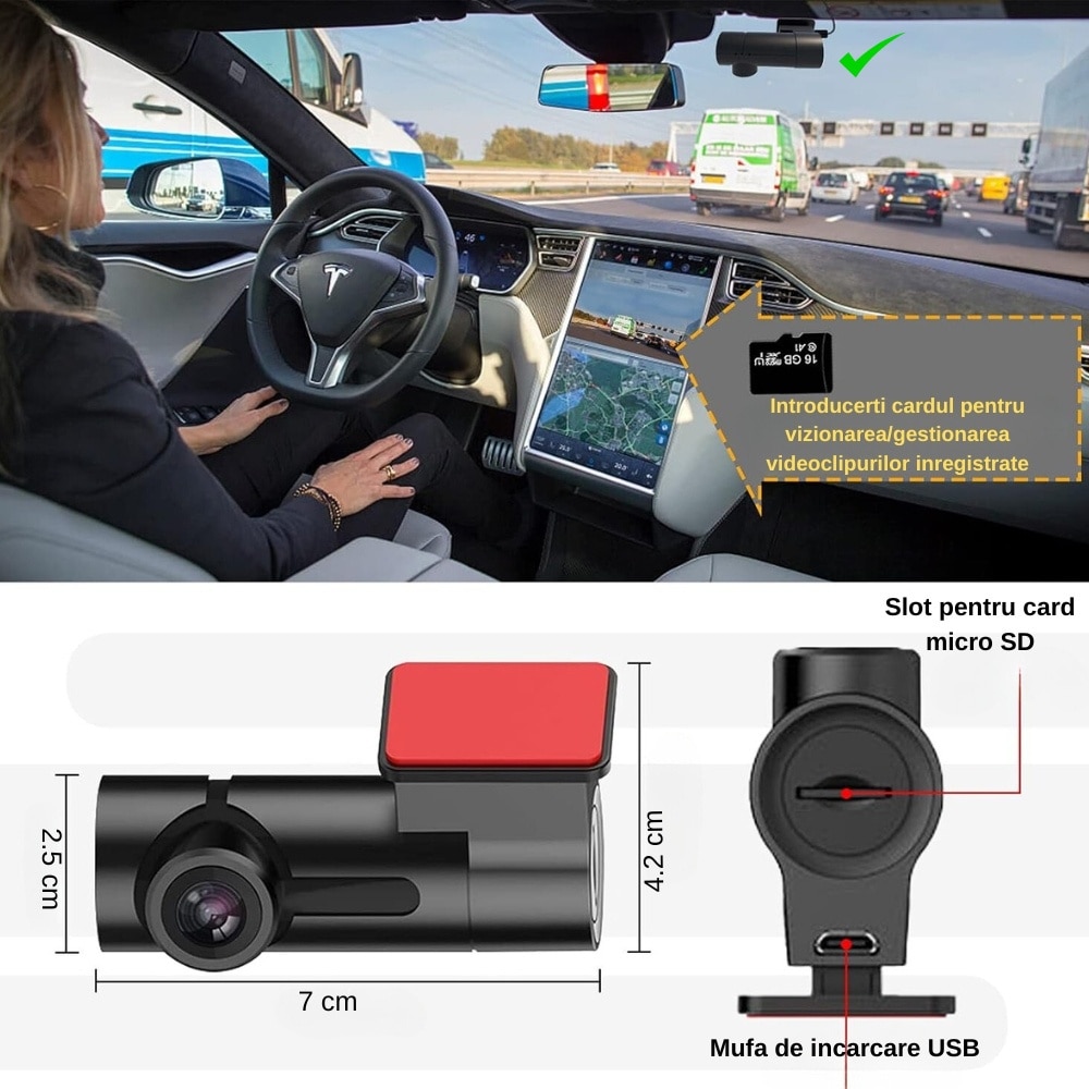 Camera Auto Spion Premium, Exaltus®, Microfon ascuns incorporat, FULL ...