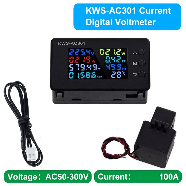 Wattmetru KWS-AC301 cu ampermetru si voltmetru AC 50-300V, 100A ...