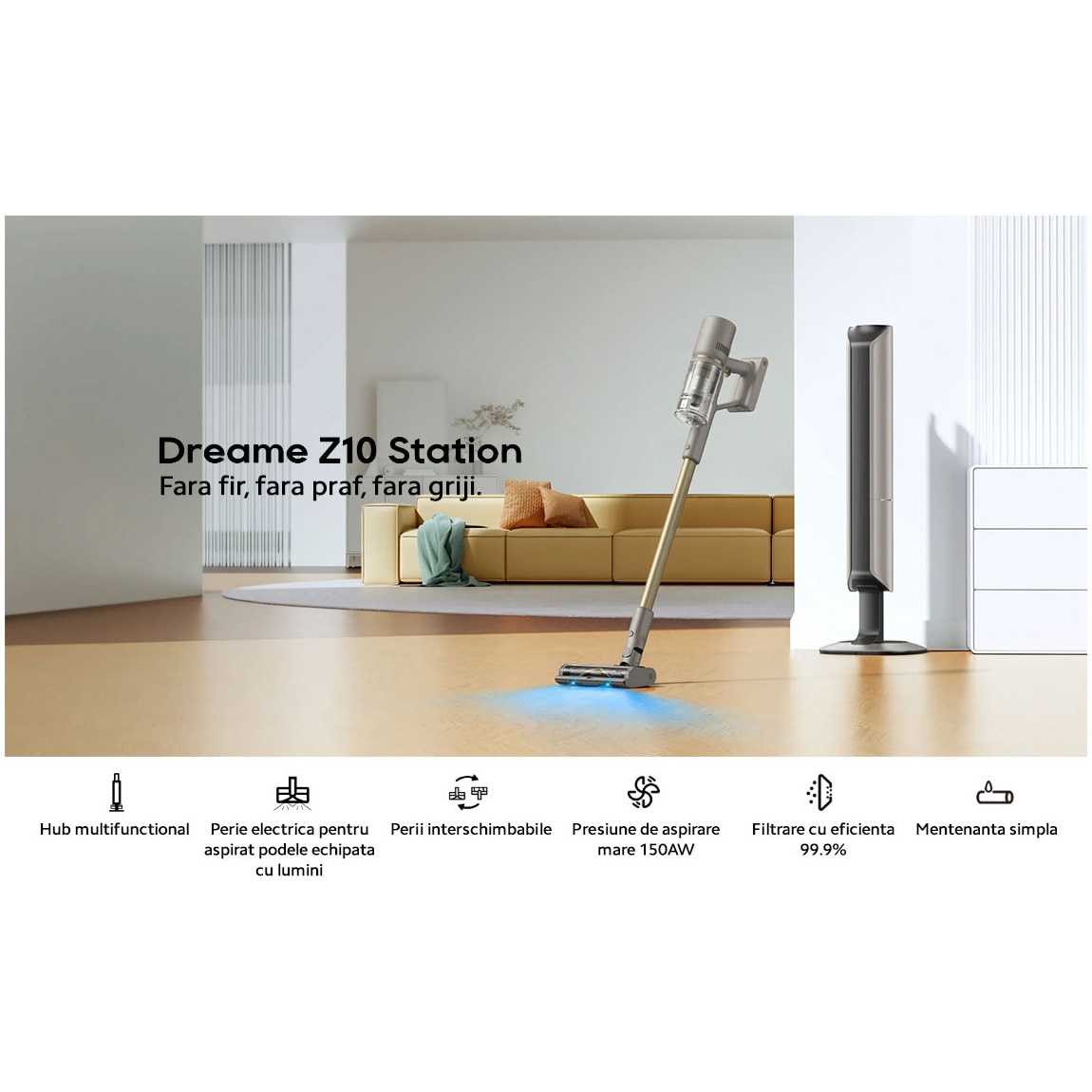 Aspirator vertical cu statie de golire Dreame Z10 station VPV17A, max. 481W, max. 20000Pa, 3 ...