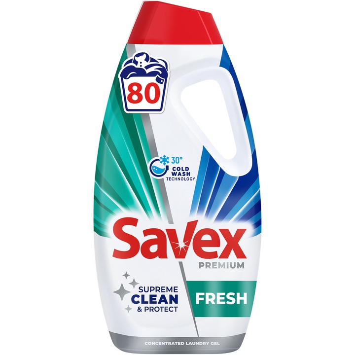 Течен перилен препарат Savex Premium Fresh, 80 пранета, 3.6 л - eMAG.bg