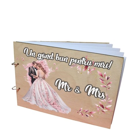 Album Foto Coperta Lemn, Guest Book, Nunta, Roz, Foi Albe, 21×30 cm ...