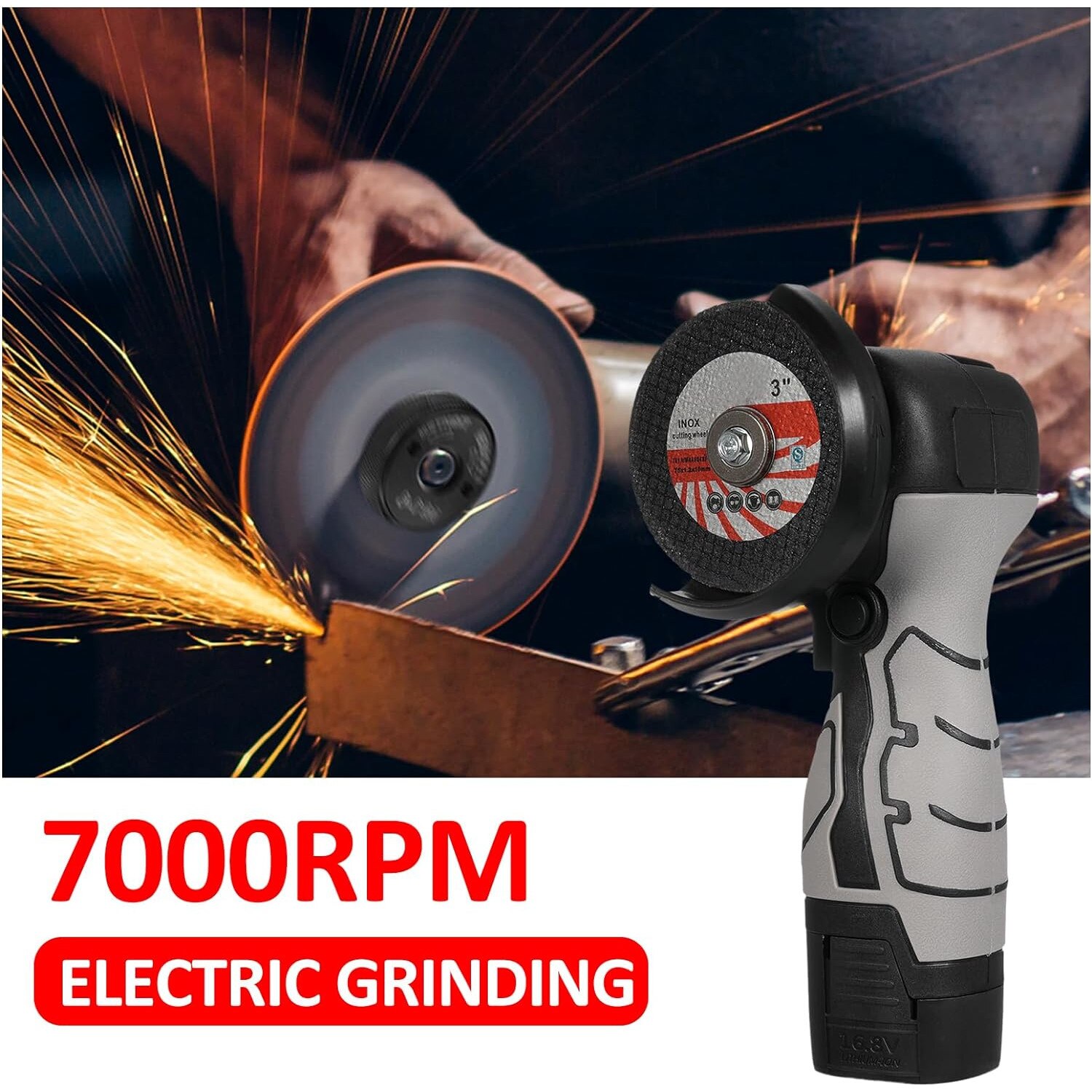 Polizor unghiular fara fir, GOSTOCK®, 7000 RPM, 16.8V, 1 acumulator ...