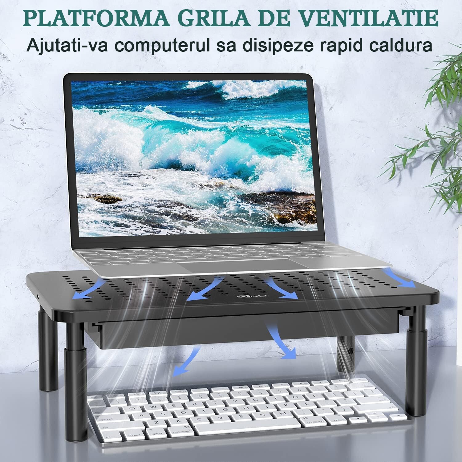 Suport Laptop Ergonomic, BYONDSELF®, Sertar Depozitare, Stand Reglabil ...