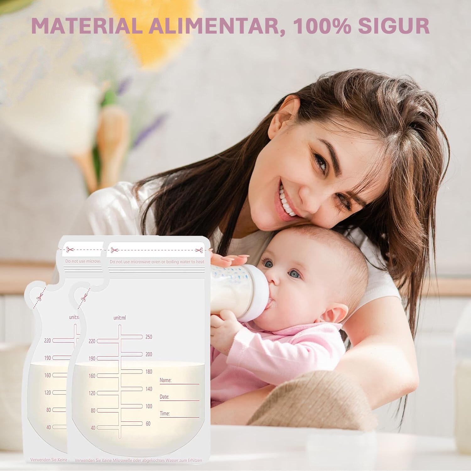 Set de 120 Pungi Stocare Lapte Matern, BYONDSELF®, 250ml, cu Fermoar ...