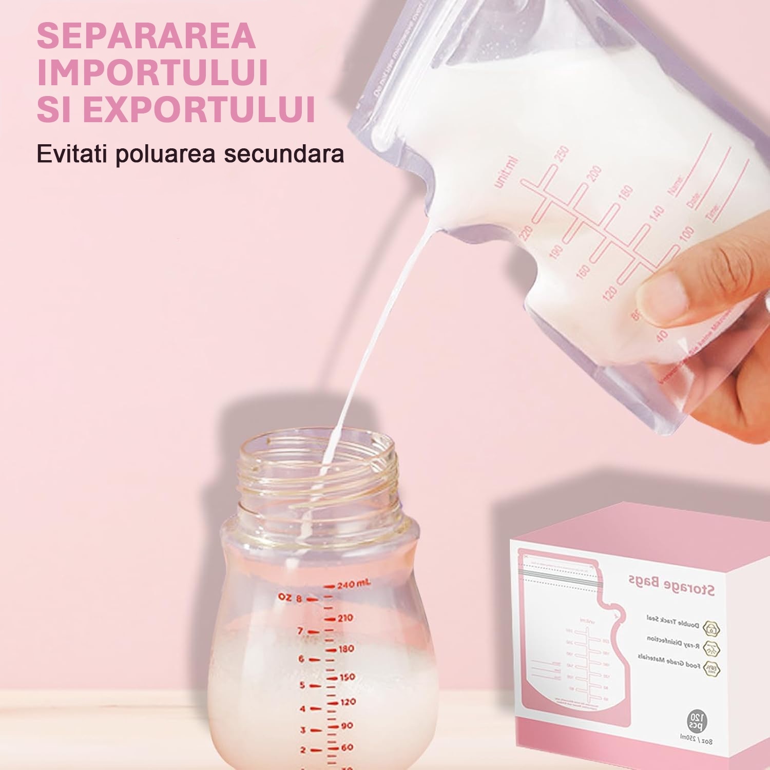Set de 120 Pungi Stocare Lapte Matern, BYONDSELF®, 250ml, cu Fermoar ...