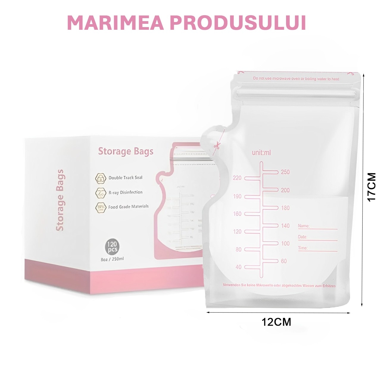 Set de 120 Pungi Stocare Lapte Matern, BYONDSELF®, 250ml, cu Fermoar ...