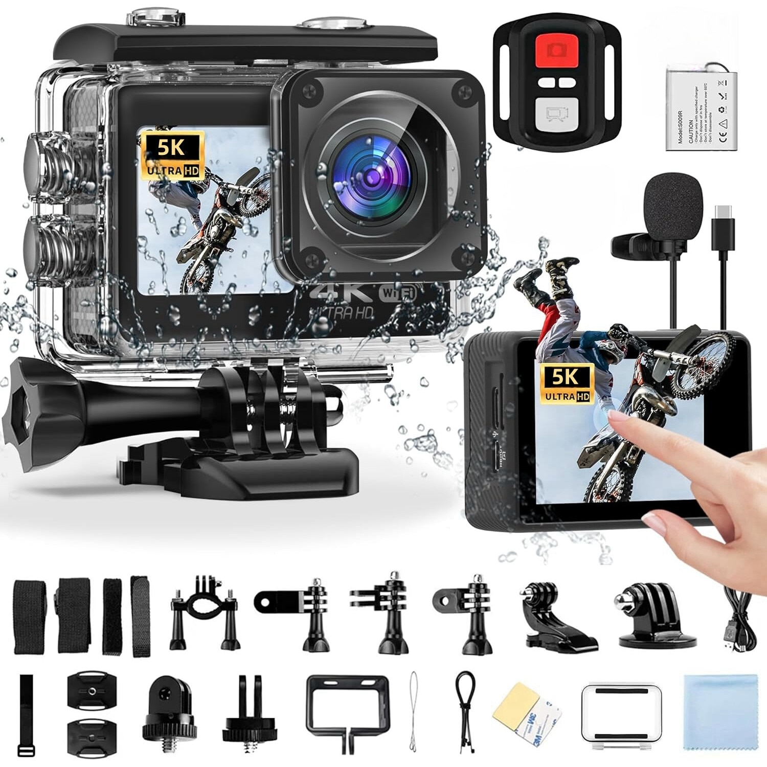 Camera de Actiune Multifunctionala, 48MPX, Ecran Dublu Color Tactil IPS ...
