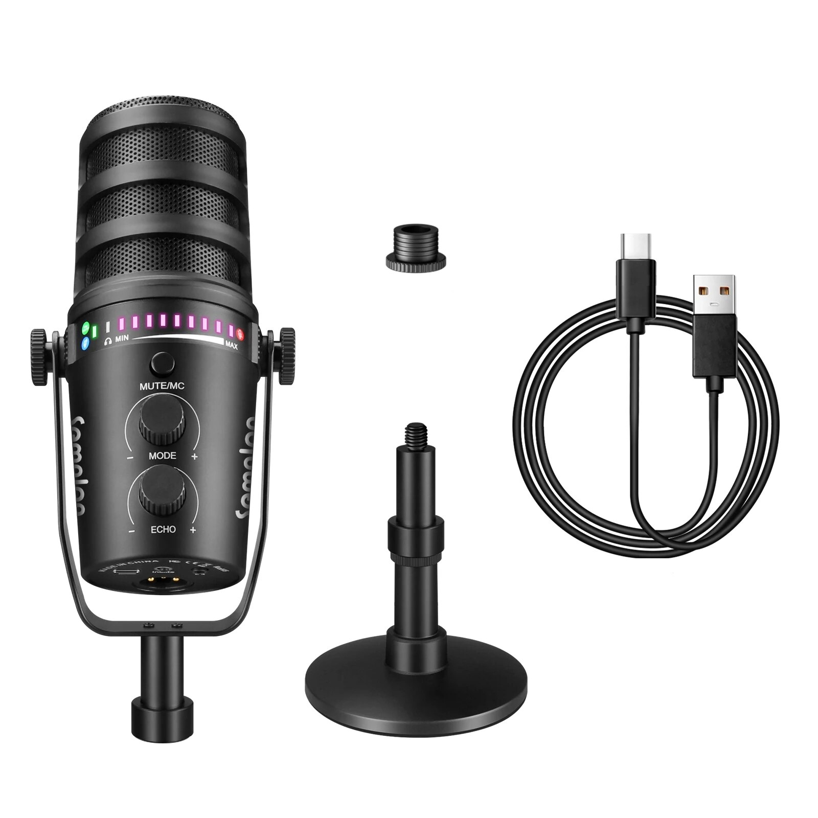 Microfon condensator USB Cardioid RGb, XINLOSHU®, senzor Tap-to-Mute cu ...
