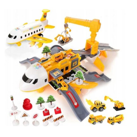 Avion copii simulator cu sunete lumini, macara, pista si masini - eMAG.ro