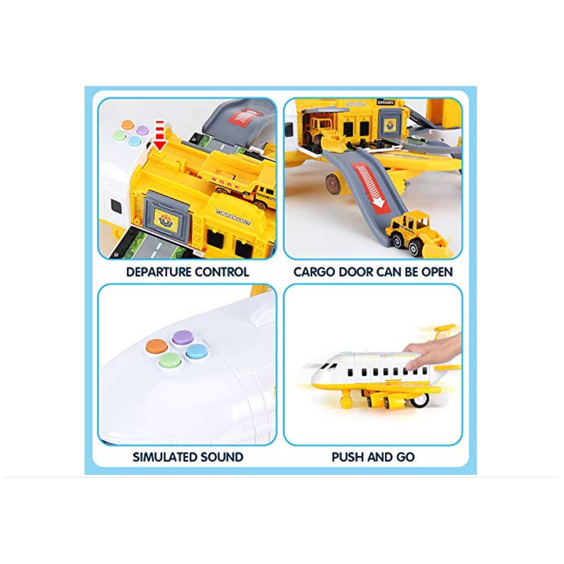 Avion copii simulator cu sunete lumini, macara, pista si masini - eMAG.ro