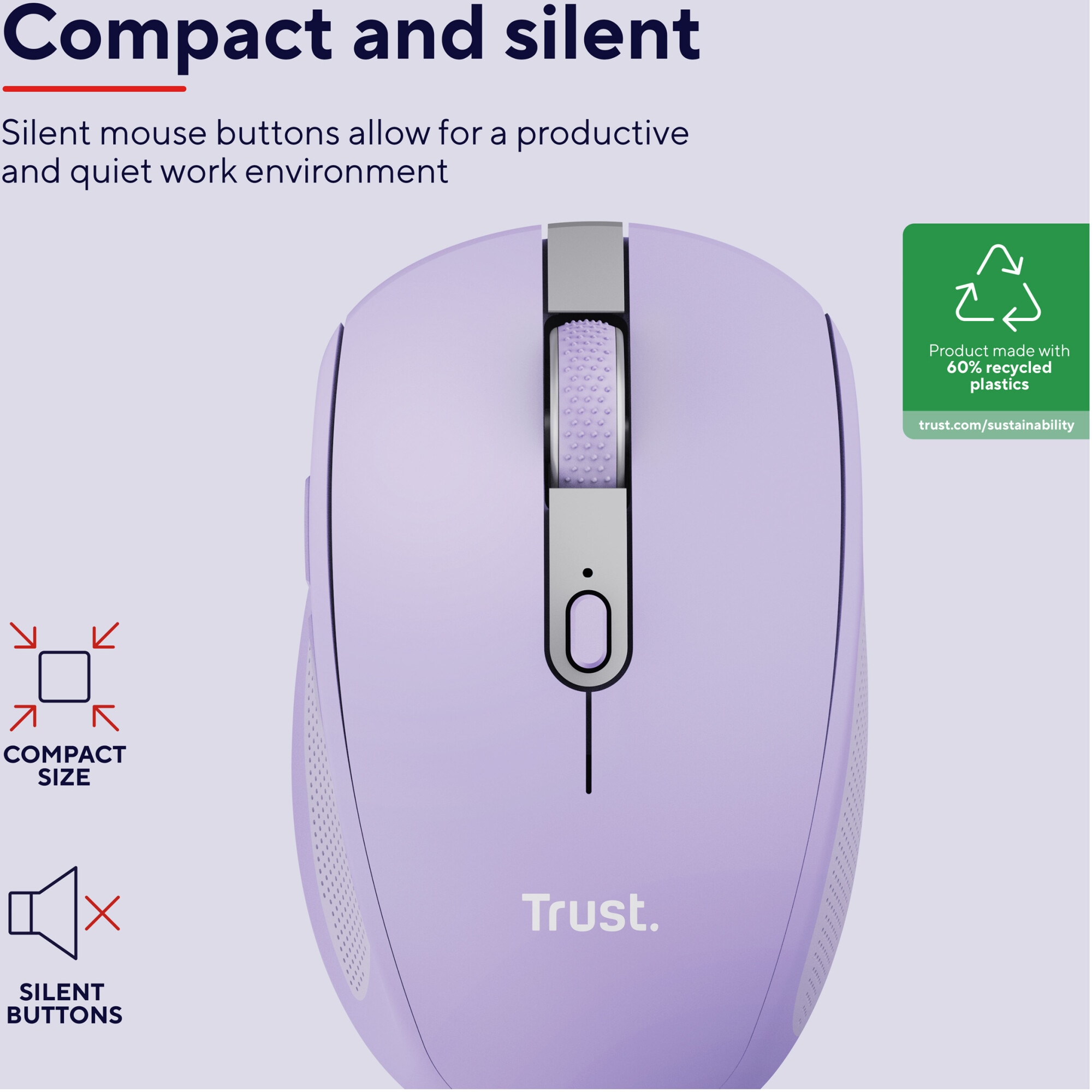 Mouse Wireless Trust OZAA, silentios, compact, Bluetooth + 2.4GHz, 800 ...