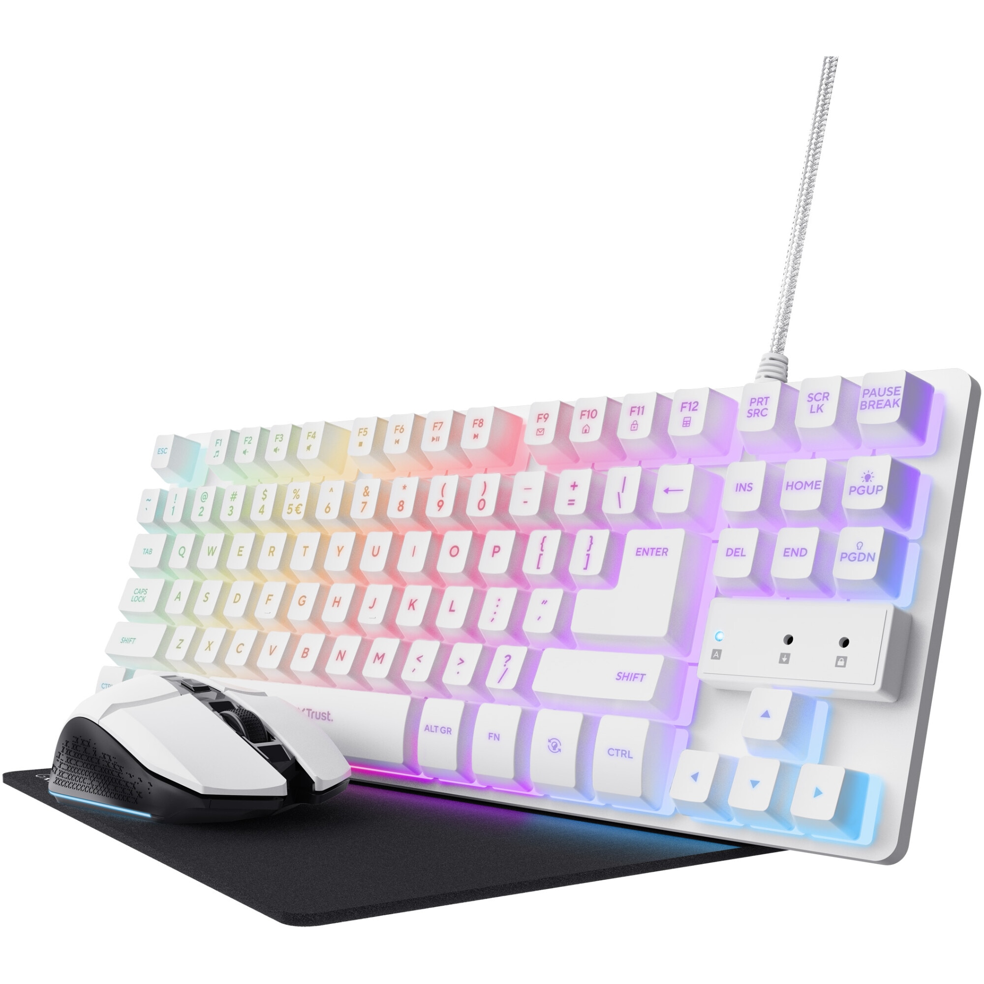 Kit Gaming 3 in 1 Trust GXT794W, tastatura iluminata TKL, mouse ...