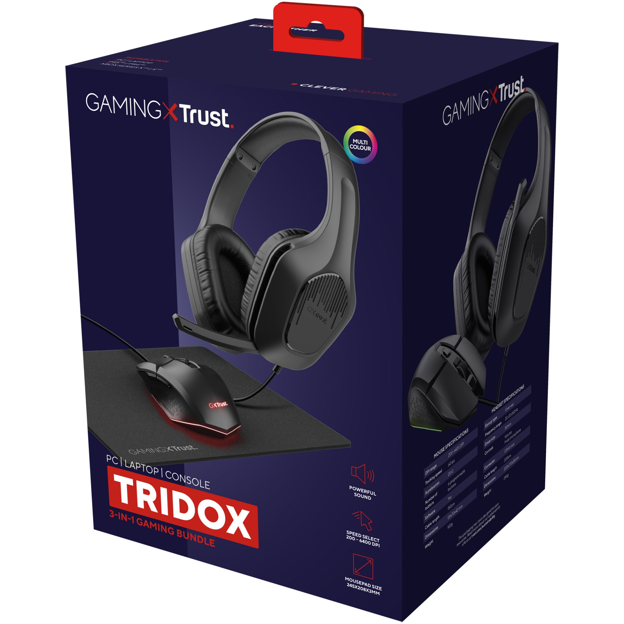 Kit Gaming 3 in 1 Trust GXT790 TRIDOX, casti cu drivere 50 mm, jack 3.5 ...