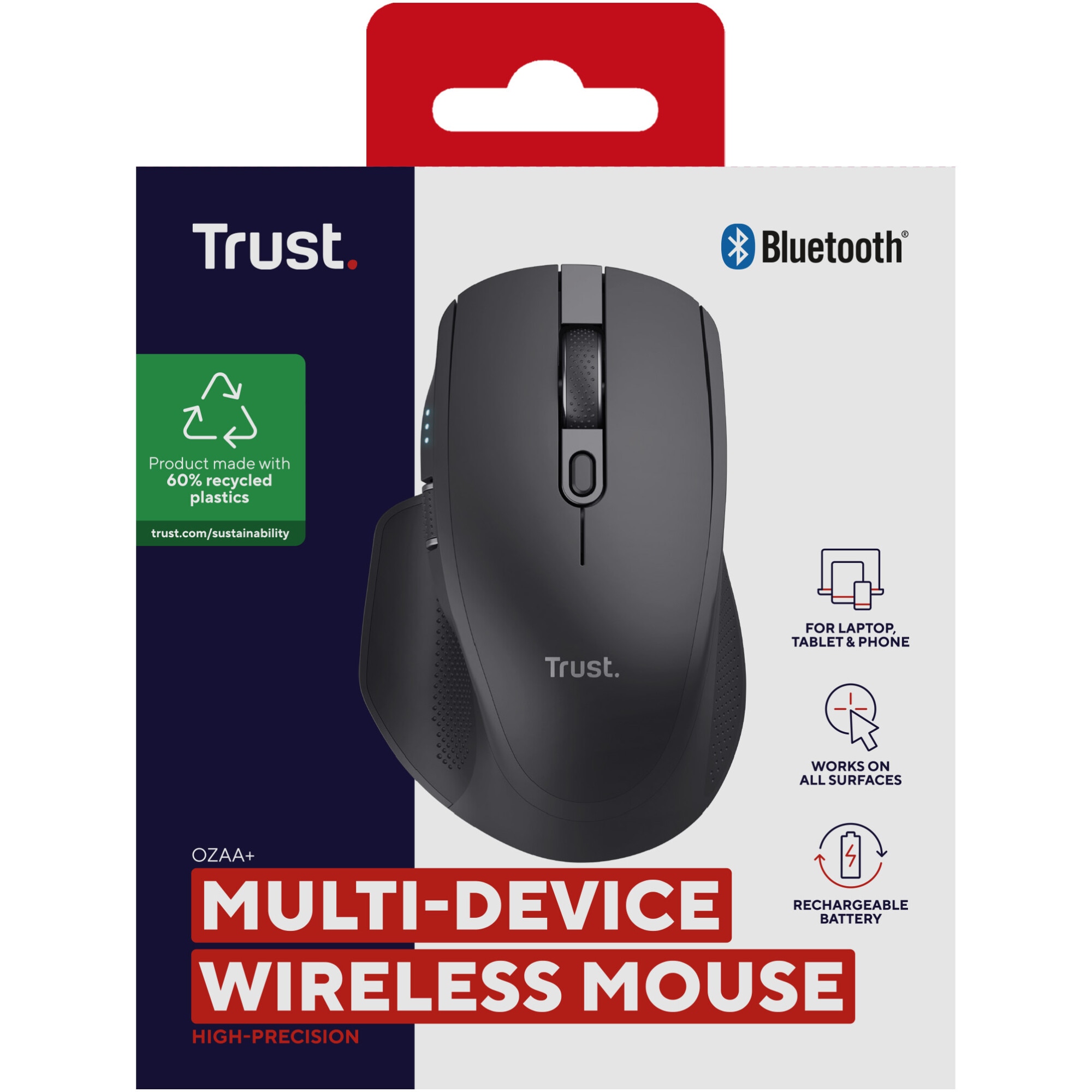 Mouse Wireless Trust OZAA+, Multi-Device, silentios, compact, Bluetooth ...