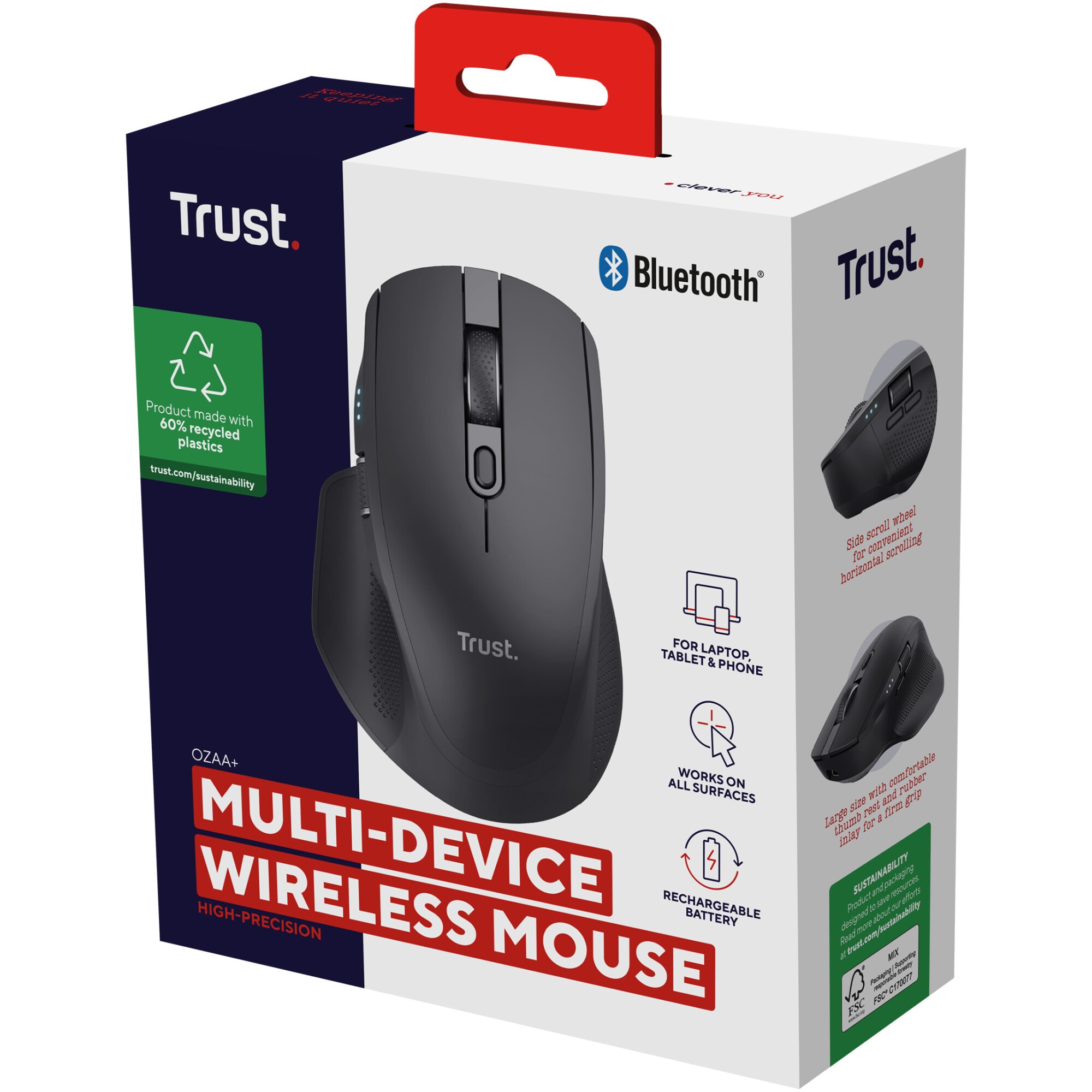Mouse Wireless Trust OZAA+, Multi-Device, silentios, compact, Bluetooth ...