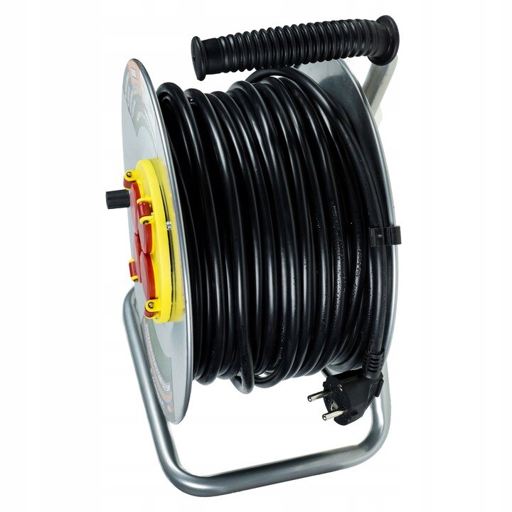 Cablu prelungitor cu rola metalica solida 4 prize lungime 50m 3x2.5mm ...