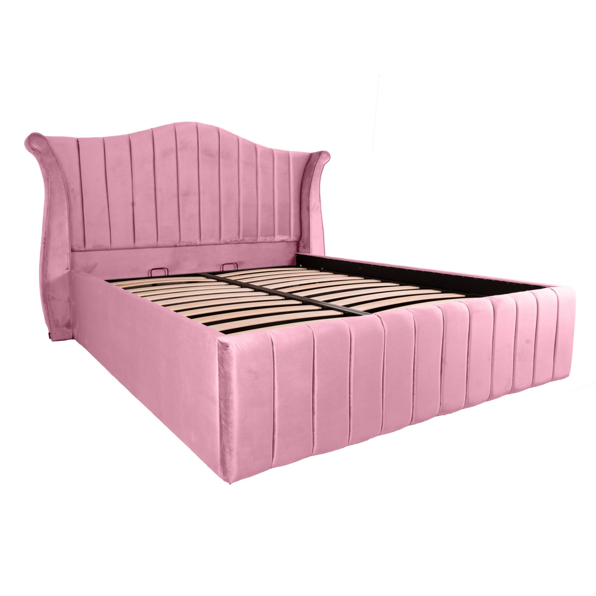 Pat dublu tapitat Houston line 140/200 roz, cu somiera metalica ...