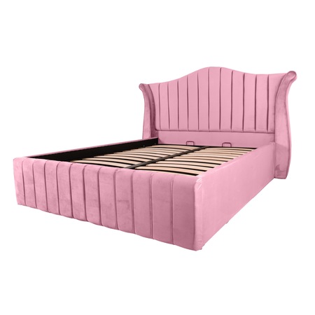 Pat dublu tapitat Houston line 140/200 roz, cu somiera metalica ...