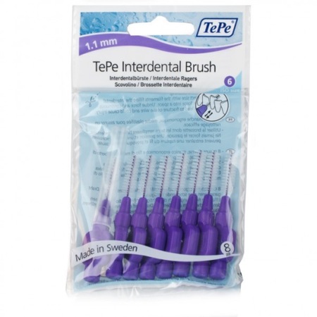 Set 8 Periute Interdentare TePe 1.1mm violet, maner ergonomic, capac ...