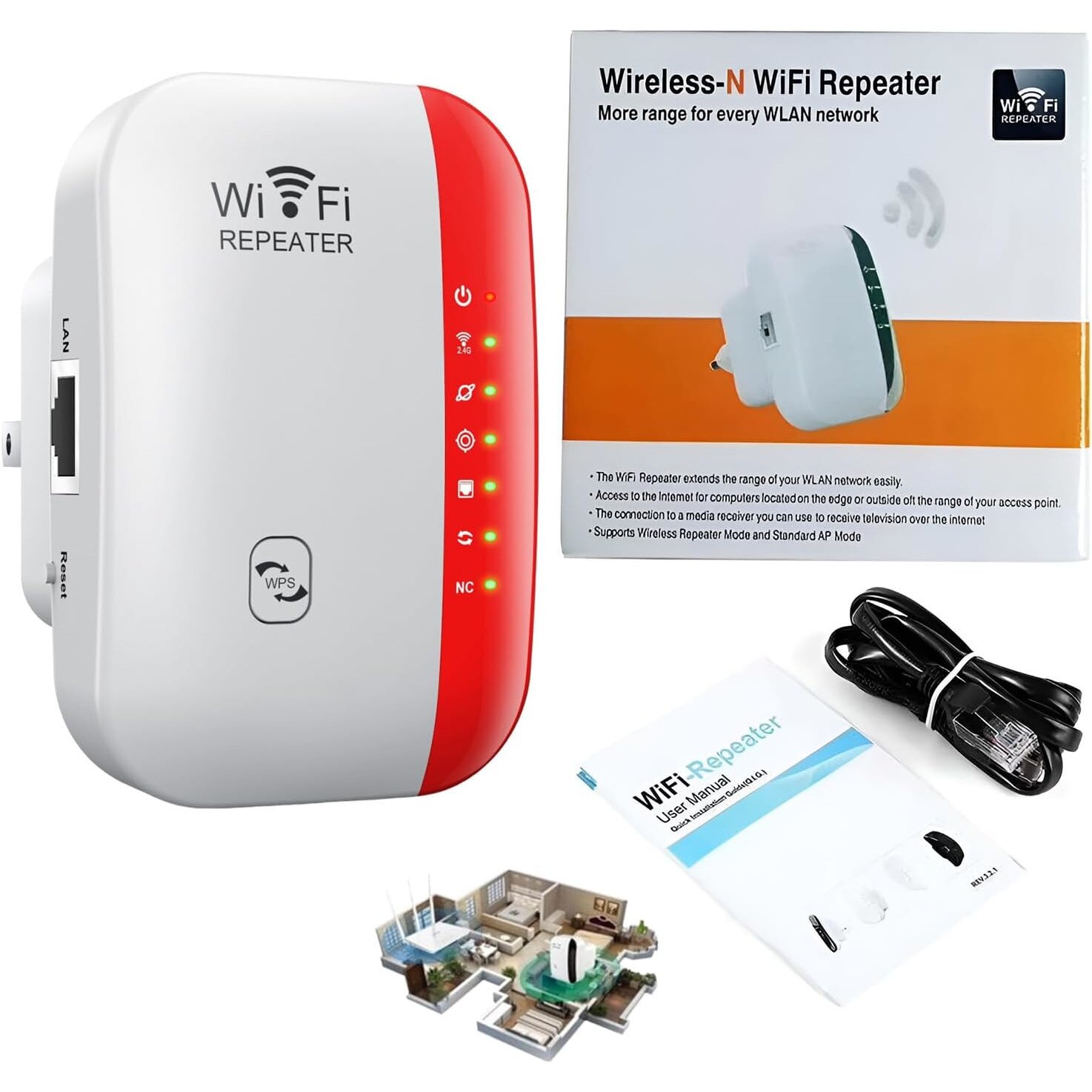 Vezeték nélküli bővítő adapter Wifi hatótávú erősítő, Healife®, 2,4 GHz ...