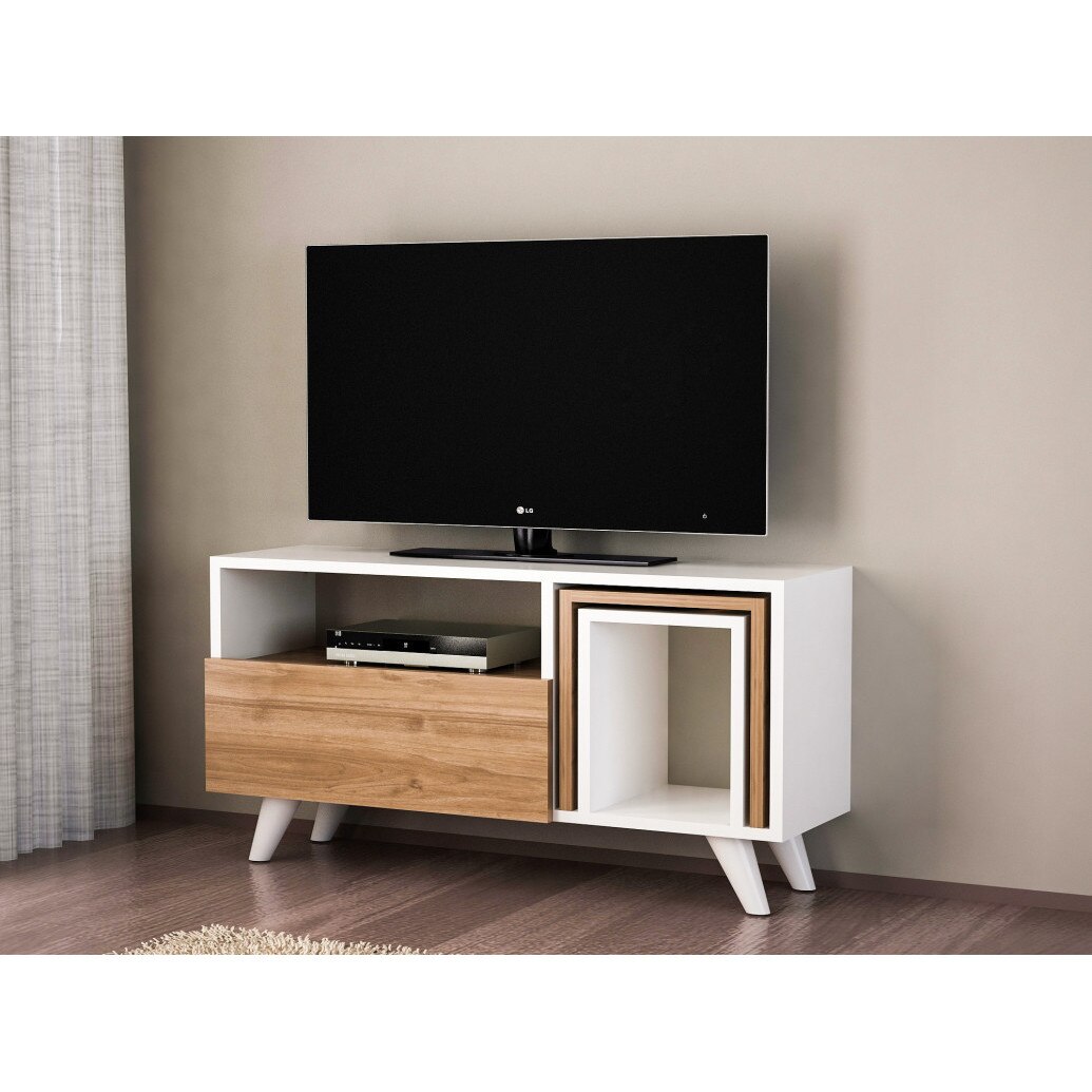 Comoda TV Model Novella, 90x51x29.5 cm, Alb/Nuc - eMAG.ro