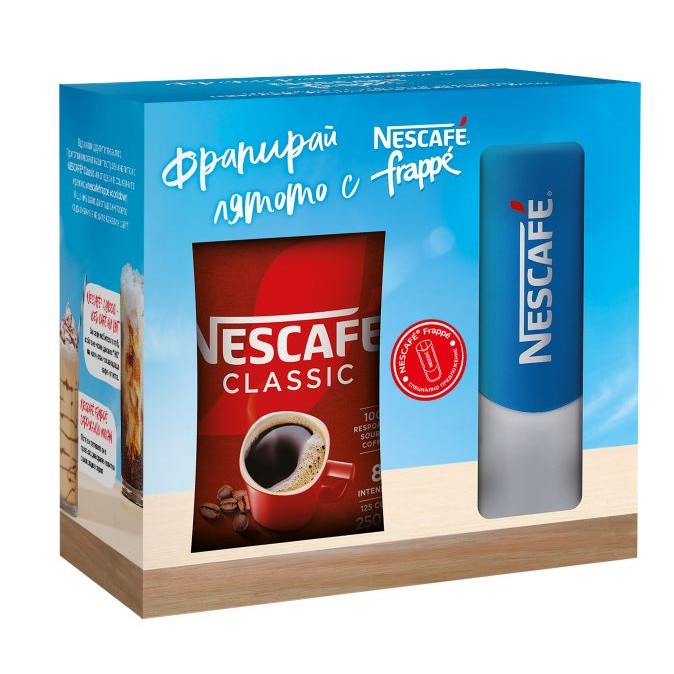 Промо пакет, разтворимо кафе NESCAFÉ Classic 250g + Фрапе шейкър - eMAG.bg