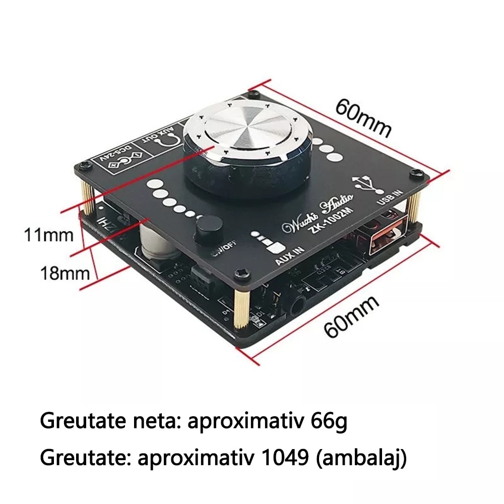 Kit modul amplificator 2 x 50W, REDKID®, ZK-502M, 9-24V/3A, Hifi ...