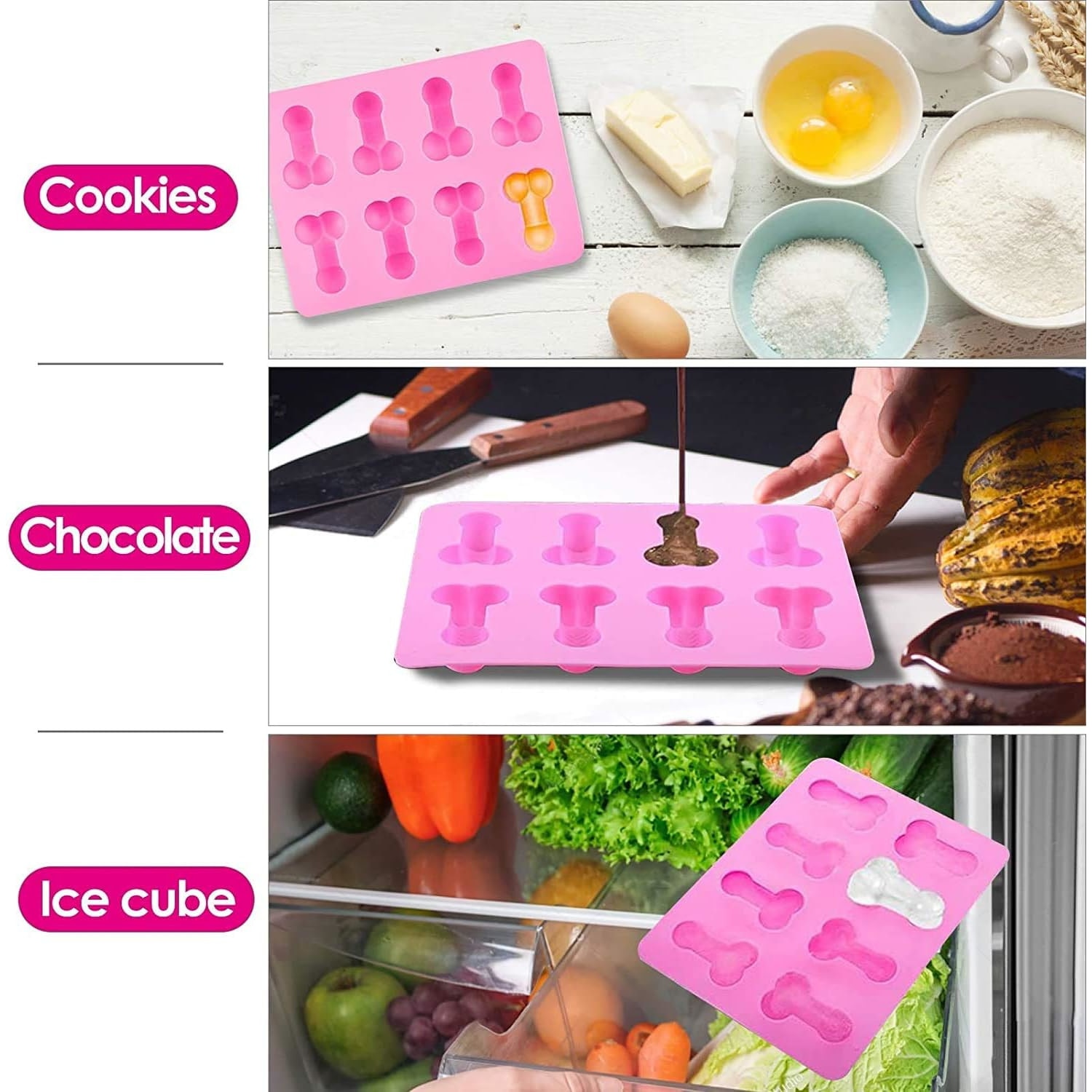 Set 2 forme cuburi de gheata, silicon alimentar, roz, rezistente la ...