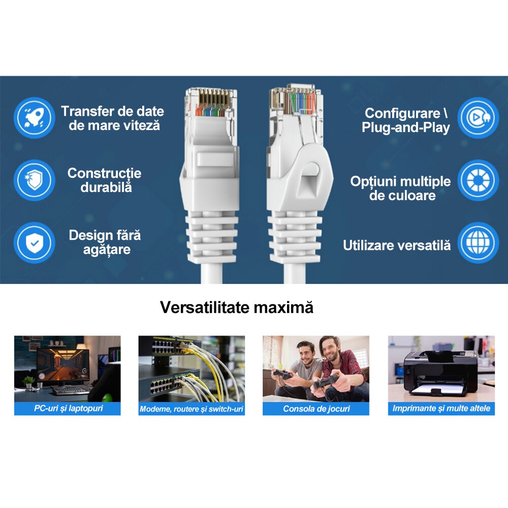 Cablu de retea UTP, Cat 6, RJ45, Cablu de corectie Ethernet, cablu de ...