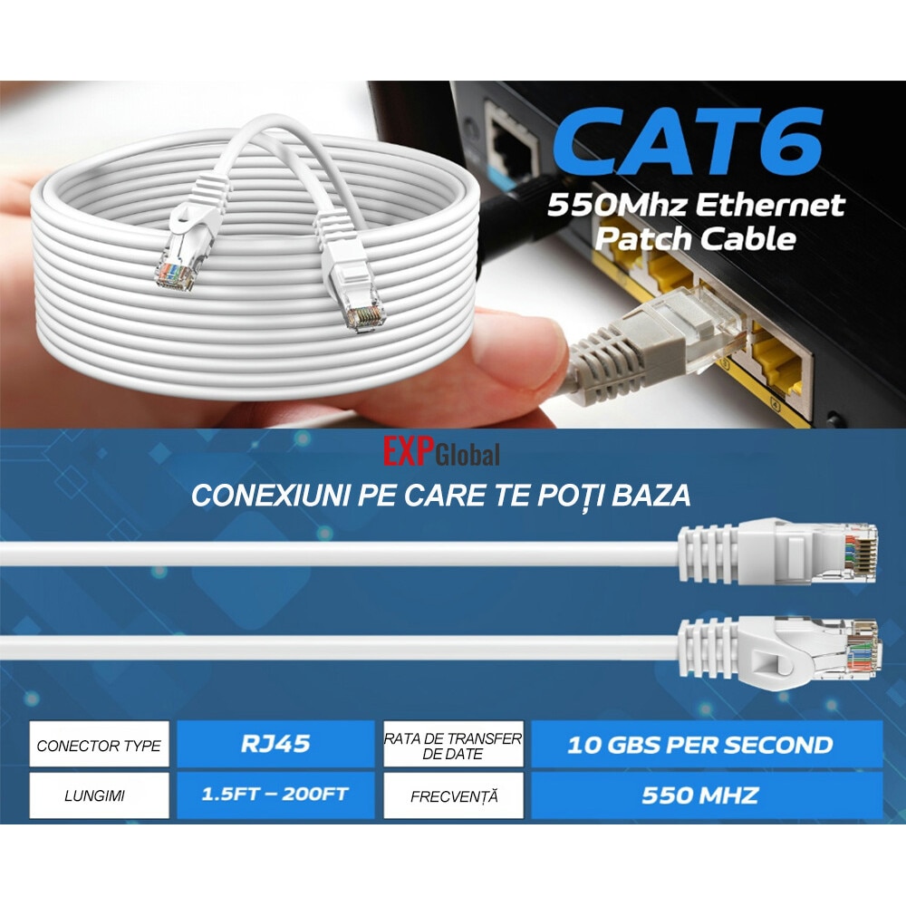 Cablu de retea UTP, Cat 6, RJ45, Cablu de corectie Ethernet, cablu de ...
