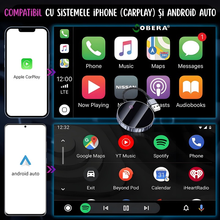 Adaptor Auto Wireless 2 in 1 goBERA®, Compatibil IOS 10+ si Android 11 ...