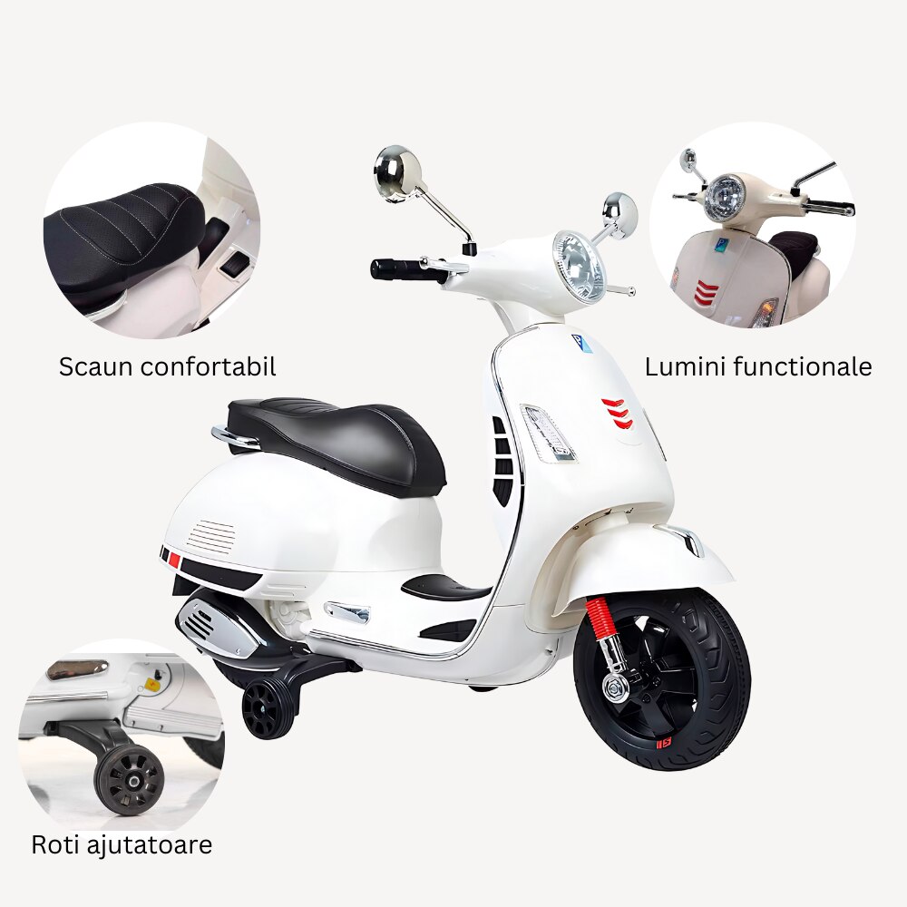 Scuter Electric pentru copii Promerco® alb, 2x baterii electrice ...