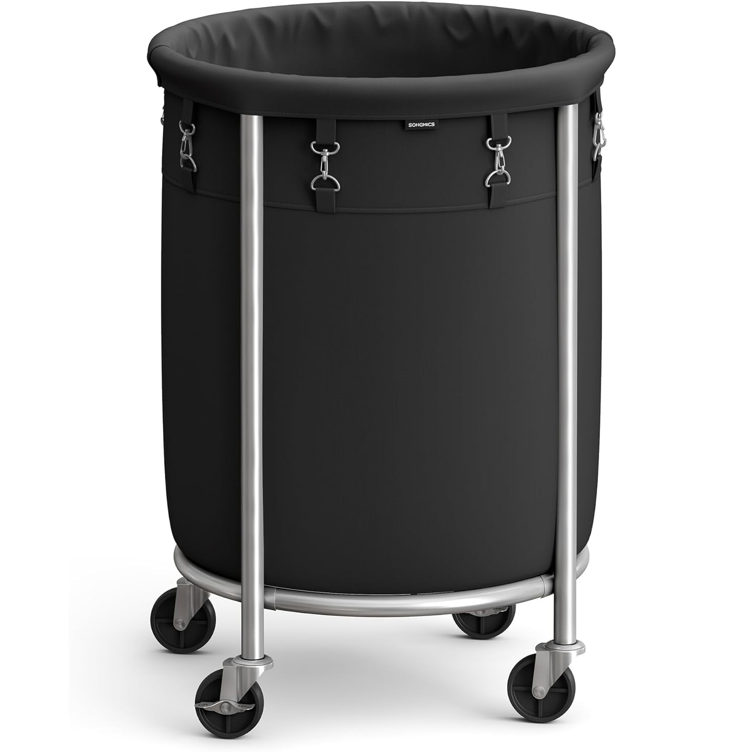 Cos de rufe rotund cu roti SONGMICS, cadru din otel, sac de rufe ...