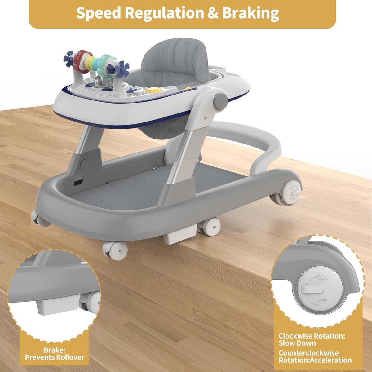 Проходилка 2 in 1, регулируеми 6 нива KidProtect Little Helper, сгъваем, опора с възглавница ...