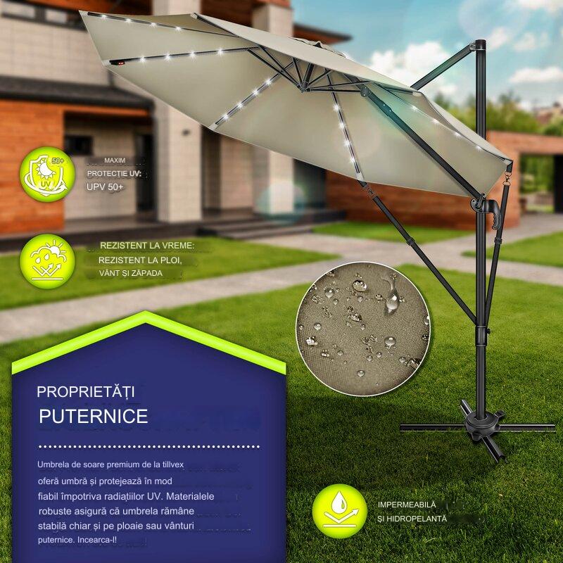 Umbrela de soare cu LED pentru terasa/gradina, din aluminiu premium ...