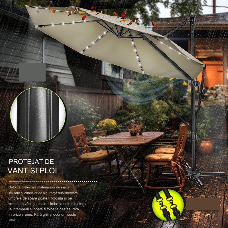 Umbrela de soare cu LED pentru terasa/gradina, din aluminiu premium ...