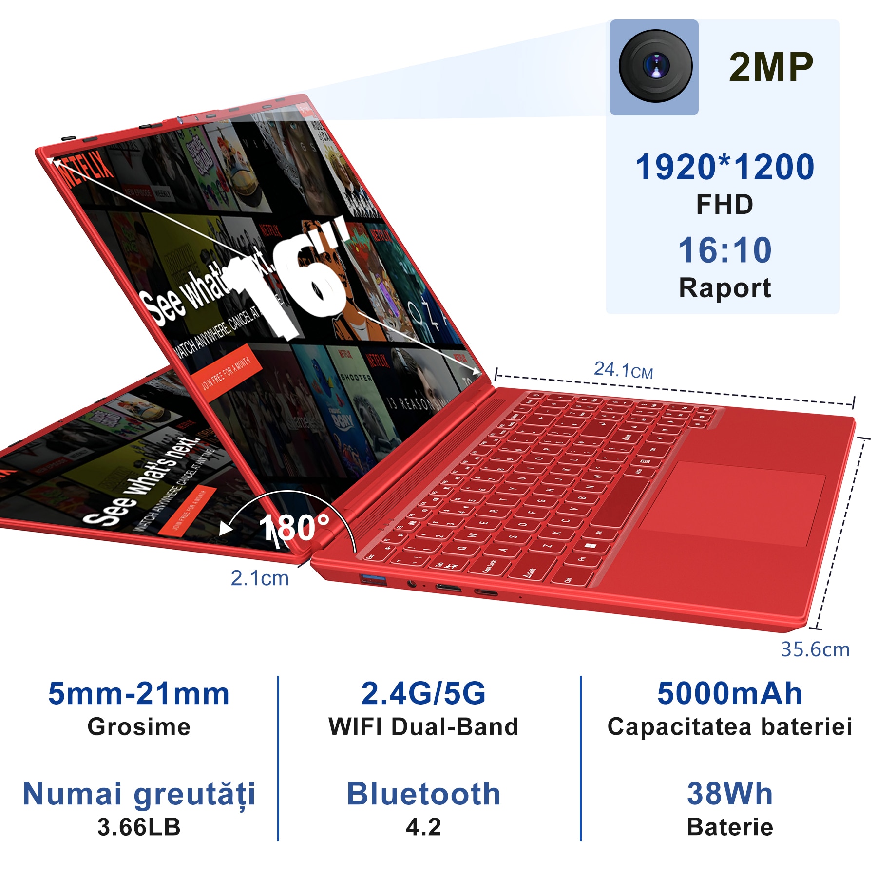 Aocwei A6 16-инчов лаптоп, 12+512GB, Celeron N5095 четириядрен, Win 11 ...