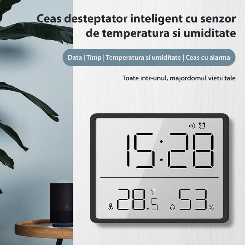 Mini ceas de perete digital multifunctional, Chucai, ecran LCD, Negru ...