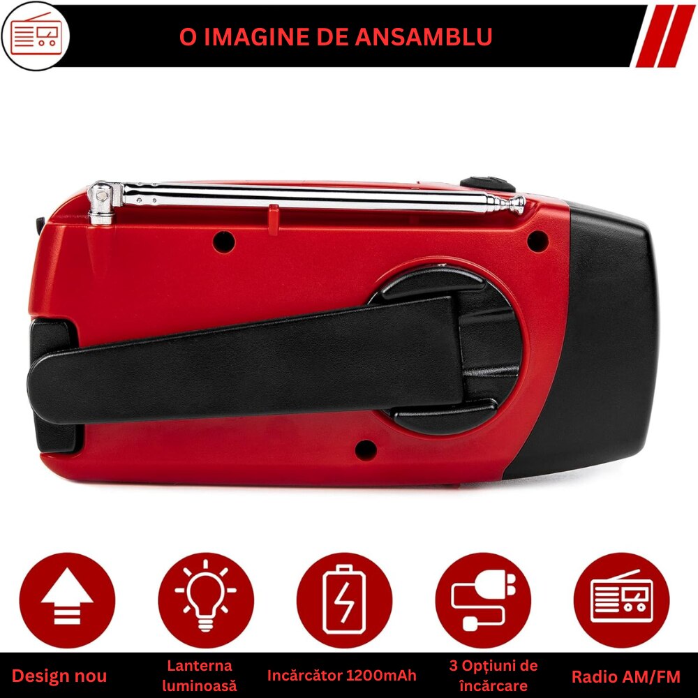 Kit lanterna radio generator curent, incarcare solara, USB cu dinam cu ...