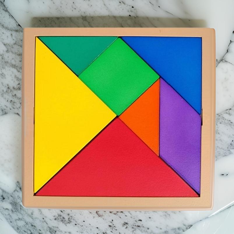 Joc puzzle tangram din lemn, forme geometrice, educativ, 7 piese din ...