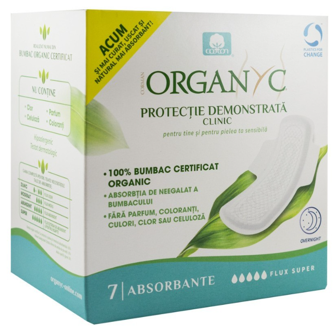 Absorbante intime Organyc SuperFlow din bumbac organic, 7 bucati - eMAG.ro