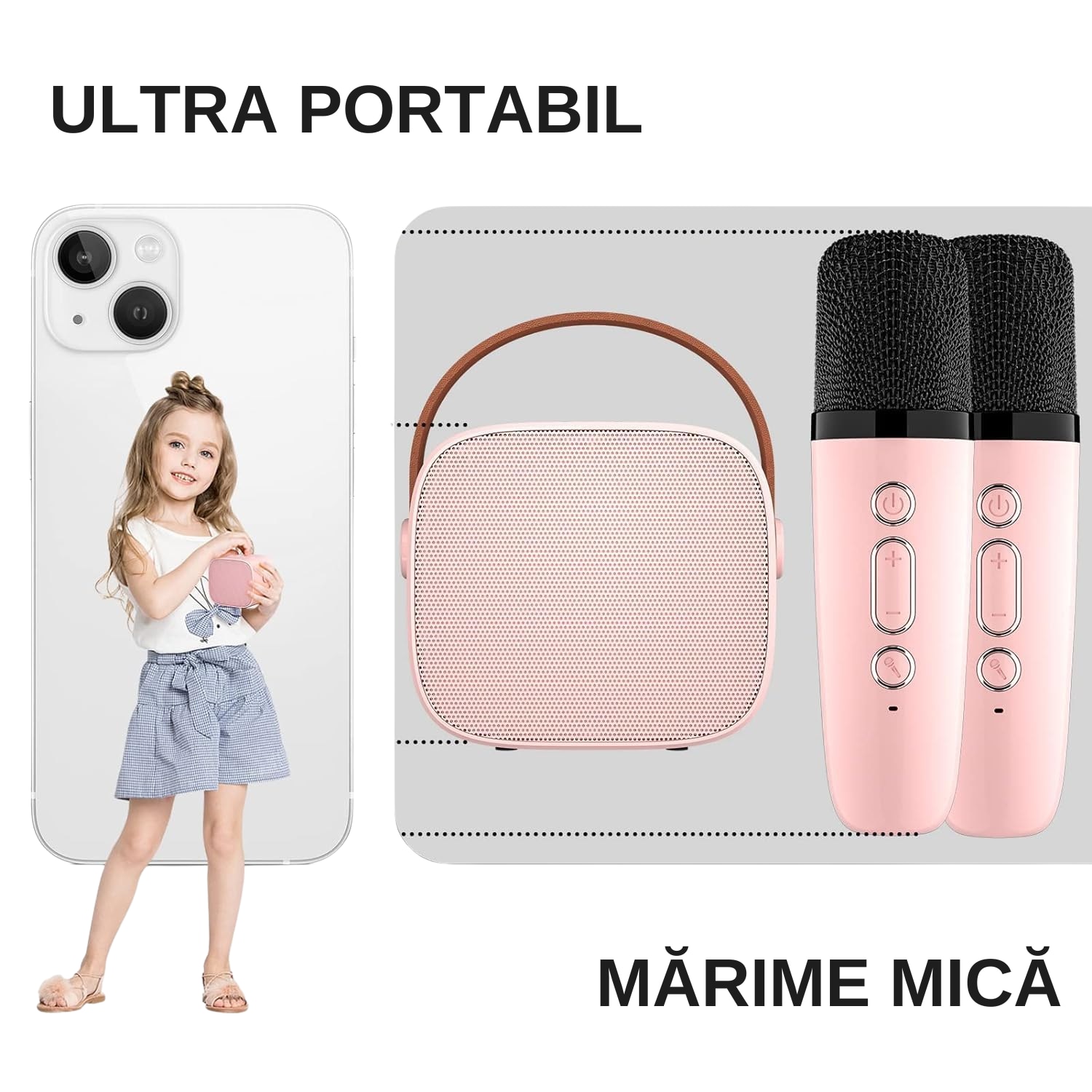 Set jucarie cu boxa portabila si 2 microfoane, Wireless, Bluetooth ...