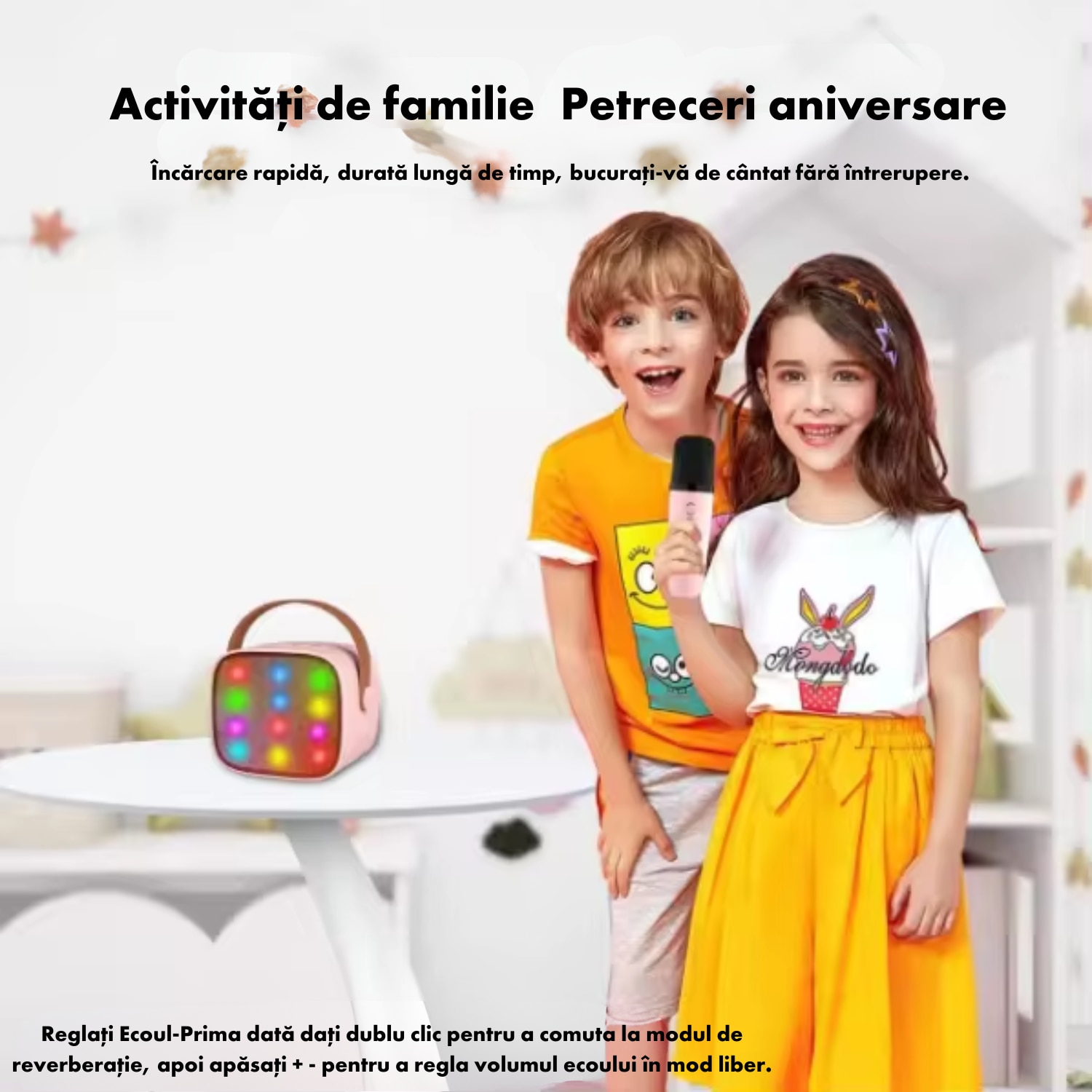 Set jucarie cu boxa portabila si 2 microfoane, Wireless, Bluetooth ...